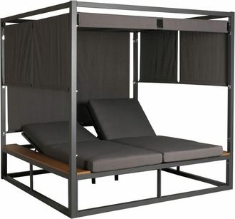 Hhg Aluminium Lounge-Gartenliege HHG-805, Sonnenliege Bali-Liege Doppelliege Outdoor-Bett Daybed, 10cm-Polster dunkelgrau