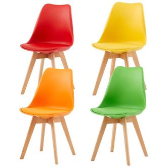 Eggree Lot de 4 Chaises de Salle &agrave; Manger Style Nordique, Rembourr&eacute;es Vintage, Pieds en H&ecirc;tre Massif, 4 Couleurs