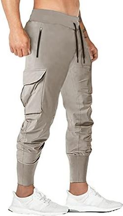 ORANDESIGNE Homme Pantalon de Jogging à Séchage Rapide Pantalon Sport Taille Elastique Poche Jogger Pantalon Dentraînement Cargo Pantalons de Survêtement A Kaki S