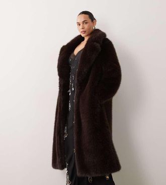 Forever New manteau long en fausse fourrure chocolat-Marron