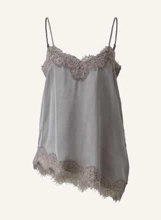 Oui Satintop Mit Spitze grau