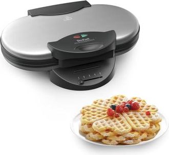 T-fal Doppel-Herzwaffeleisen WM311D, Stufenloser Temperaturregler für Bräunung nach Wunsch, Antihaftbeschichtete Platten, Teigauffang-Vorrichtung, 1200W, 37