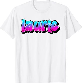 BDAZ Laurie Graffiti Personalisierter Name Blau Rosa Frauen M&auml;dchen T-Shirt