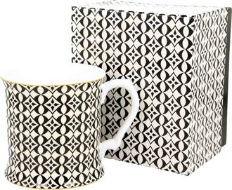 Duo Kaffeetasse Teetasse Janus 450ml Kaffeebecher Teebecher Schwarz Wei&szlig; Gold Grau Geometrisch Porzellantasse Cappuccinotasse Geschenkverpackung