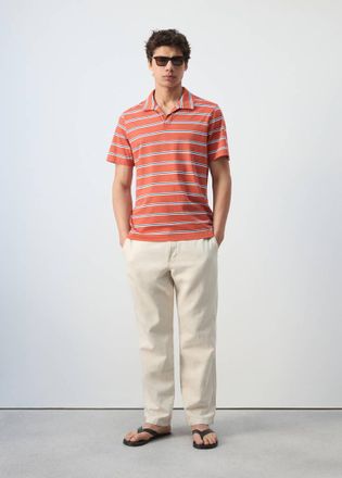 Mango Polo regular-fit piqu&eacute; coton rayures saumon - Homme - XL - MANGO MAN