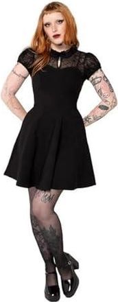 Hell Bunny Viola Dress - Robe Patineuse Gothique Noire avec d&eacute;tails en Dentelle en Toile daraign&eacute;e, Noir, 2XL