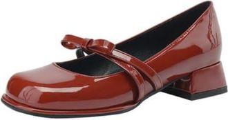 Generic Chaussures Femme Mary Janes Vintage Bout Carré Cuir Verni Tige Talons Moyens Carrés Slip-on Semelle Douce Confortables Bureau Quotidien,Rouge,38.5 EU