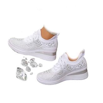 Generic Baskets compens&eacute;es respirantes et scintillantes pour femme avec strass et paillettes - Chaussures de tennis habill&eacute;es pour mari&eacute;e - Baskets orthop&eacute;diq