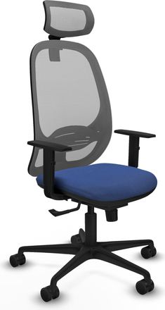 Piqueras y Crespo Cilanco B&uuml;rostuhl mit 1D-Armen, h&ouml;henverstellbare Lendenwirbelst&uuml;tze und Kopfteil, h&ouml;henverstellbar und neigbar, Grau/Marineblau