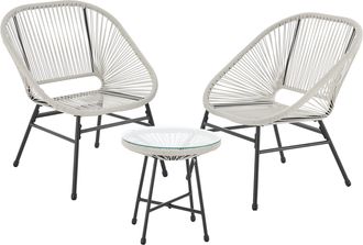 SVITA Tulum Balkon-Möbel 3-TLG. Garten-Möbel Set Balkonstühle mit Tisch Weiß