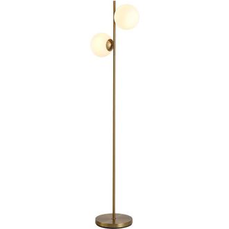 HOMCOM Stehlampe Stehleuchte Standleuchte 2-teiliger Glas-Lampenschirm, Stahl+Glas, 39 x 28 x 165cm (Golden+Wei&szlig;) - Homcom