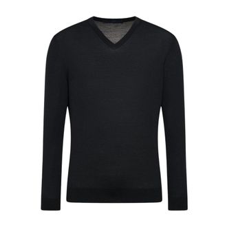 Kiton Schwarzer Wollpullover mit V-Ausschnitt - - Knitwear - Herren - Blau - 2XL