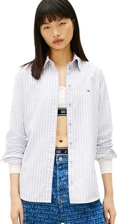 Tommy Jeans Tjw Reg Oxford Dw0dw19890 L/S T-Shirt pour Femme, Bleu (Periwinkle Dusk/Stripe), XL, Bleu (Periwinkle Dusk/Stripe), XL