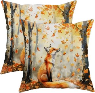 Generic Herbst-Fuchs-Kissenbezüge, orangefarbenes Cartoon-Tier-Design, dekorative Walddekor-Kissenbezüge für Zuhause, Sofa, Bett, Couch, 40,6 x 40,6 cm, 2 Stü