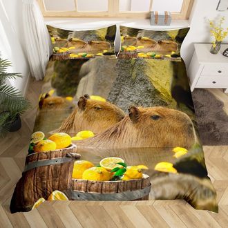 Generic Wasserschwein Bettw&auml;sche 140x200 Lemon Bettw&auml;sche Set, 3D Bettbezug Set Weich Microfaser Bettbez&uuml;ge 3 Teilig Tiere Wendebettw&auml;sche f&uuml;r Kinder Erwachse