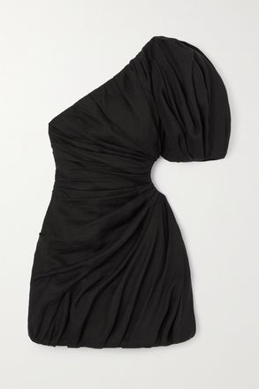 Chlo&eacute; Mini-robe Asym&eacute;trique En Ramie &Agrave; Fronces Et &Agrave; D&eacute;coupe - Noir