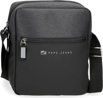 Pepe Jeans London Jarvis Umhängetasche für Tablet, Schwarz, 23 x 27 x 7 cm, Polyester mit Details aus Kunstleder