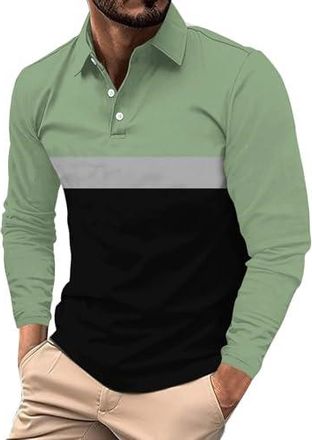 Generic WINWUQB Polo de golf &eacute;l&eacute;gant &agrave; manches longues pour homme - Style d&eacute;contract&eacute; - Couleurs contrast&eacute;es - Respirant - Pull classique et confortable, Vert