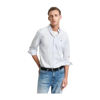 GANT Homme, Chemises, Bleu, Taille: XL Chemise en popeline ray&eacute;e coupe droite