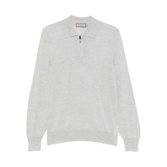 Canali Woll-Poloshirt mit halbem Rei&szlig;verschluss - - Tops - Herren - Grau - L