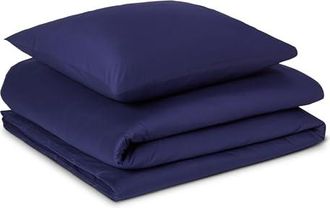 Amazon Basics Parure de Lit 1 Personne 2 Pi&egrave;ces en Coton Bio, Housse de Couette 135 x 200 cm et 1 Taie doreiller 65 x 65 cm, Bleu Marine