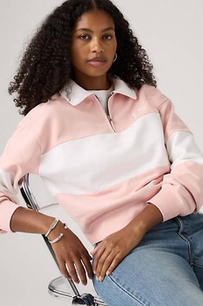 Levi's Breit gestreiftes Sweatshirt mit Viertelreißverschluss - Damen - Rosa / Rosa