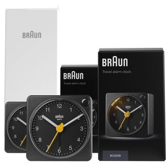 Braun Klassischer analoger Reisewecker mit Schlummerfunktion und Licht, kompakte Größe, ruhiges Quarzuhrwerk, Crescendo-Alarm, schwarzes Modell BC02XB (2 Pa