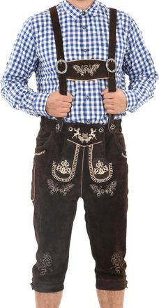 Alessandro Salvarini Herren Trachten Lederhose (46-60) - mit Stickerei und Hosentr&auml;gern - AS452 - Dunkelbraun Gr&ouml;&szlig;e 56 - Gr.56