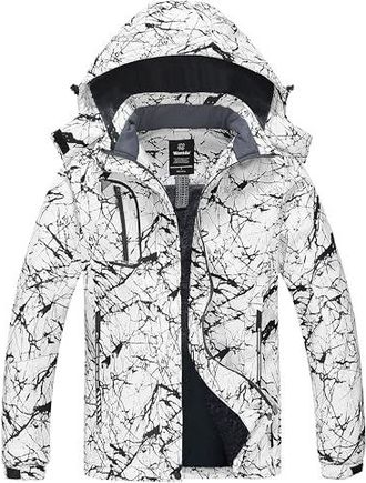 Wantdo Femme Manteau dhiver Snowboard Outdoor Parka Randonn&eacute;e Grande Taille Veste de Pluie Imperm&eacute;able Blouson de Ski D&eacute;contract&eacute; Coupe-Vent Imprim&eacute; Noir et 