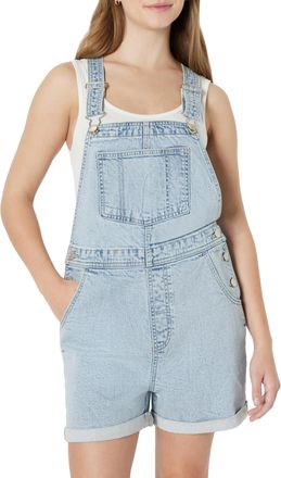 Amazon Essentials Damen Mittlerer Stretch Lockere Passform Denim Kurze Overalls mit Verstellbare Tr&auml;ger Klassisch Helle Waschung XX-Large