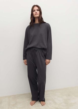 Mango Pyjama deux pi&egrave;ces coton uni gris anthracite - Femme - XS - MANGO