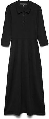 Vero Moda Vero Moda Vmsilla 3/4 Poloneck 7/8 Dress LCS Robe col Polo, Noir, XS Femmes
