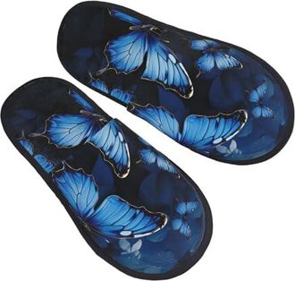 Generic Chaussons Femme Homme Papillons Bleu Foncé Chaussons Lavable Doublées En Peluche Pantoufles Pour Invités, Pour Femmes, Intérieur Extérieur, Hommes, L