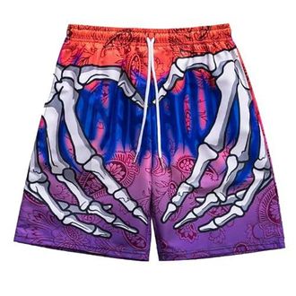 Generic Short de bain pour homme - Short de plage d&eacute;t&eacute; avec empreinte de main pour homme, rouge, 3XL