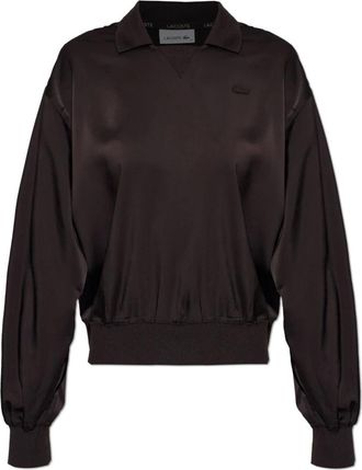 Lacoste Femme, Tops, Brun, Taille: 42 FR Polo en satin coupe d&eacute;contract&eacute;e