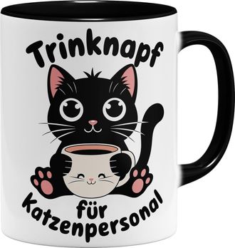 OM3 witzige Kaffee-Tasse mit Spruch - Trinknapf für Katzenpersonal - Katzenliebhaber Katze Katzenmama - Keramik Becher - 325ml - Beidseitig Bedruckt - Sch