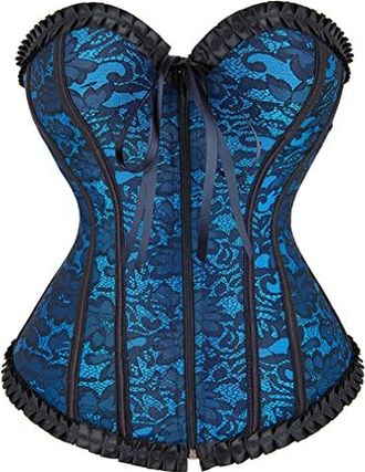 Grebrafan Corset Renaissance Femme Zip Bustier Gothique (EUR(40-42) 2XL, Bleu)