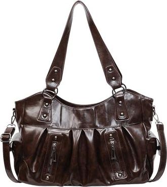 Generic Sac &agrave; bandouli&egrave;re en cuir synth&eacute;tique de couleur unie r&eacute;tro avec poign&eacute;e sur le dessus, sacoche avec plusieurs poches, grande capacit&eacute; pour femme, tra