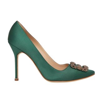 Manolo Blahnik Femme, Chaussures, Vert, Taille: 38 EU Escarpins verts Hangisi boucle en cristal