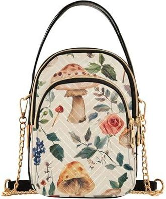 Mnsruu Sac à bandoulière pour femme - Motif champignon et rose - Avec sangle réglable