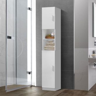 ML Design ML-Design Armoire Haute de Salle de Bain Blanc, 30x190x25 cm, Meuble avec 6 Compartiments et 2 Portes, Grande Espace de Rangement, &Eacute;tag&egrave;re en MDF