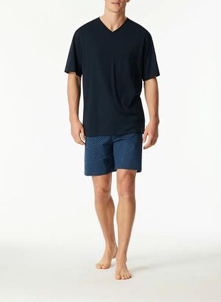 Schiesser Herren Pyjama blau Jersey-Baumwolle Gemustert