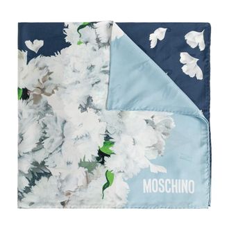 Moschino unisex, Accessoires, Bleu, Taille: ONE Size Foulard en soie avec imprim&eacute;