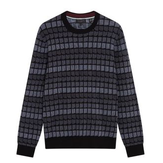 Ted Baker Osburn Regular Fit Jacquard Pullover Mit Rundhalsausschnitt, Schwarz