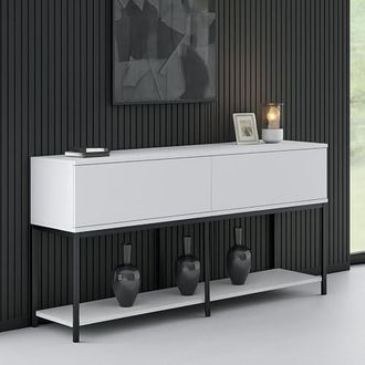 Dmora Kommode Altair 150x30x80 cm Wei&szlig; 2 B&ouml;den, 4 F&auml;cher