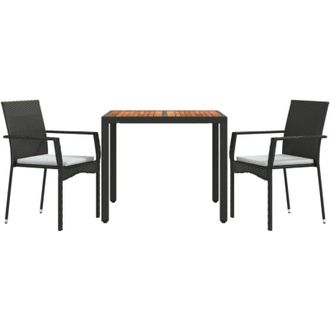 vidaXL 3-tlg. Garten-Essgruppe mit Kissen Schwarz Poly Rattan Vidaxl