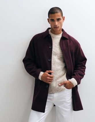 Asos manteau effet laine bordeaux-Rouge