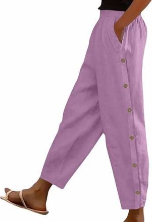 Generic Pantalon en coton et lin pour femme - Jambe large - Pantalon de plage d&eacute;t&eacute; pour femme - Confortable - Pantalon de yoga Palazzo XIYU26007, violet clair