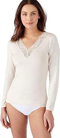 Damart T-Shirt Dentelle Thermolactyl Invisible, Femme, Marron, Taille XL, Manches Longues