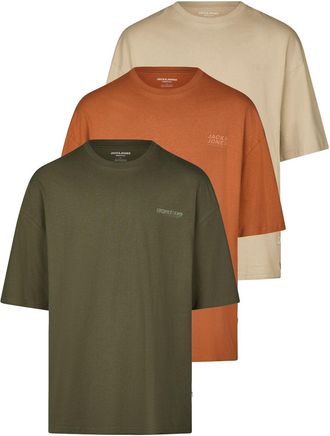 Jack & Jones Tshirt Herren Oversize Fit JJECHARGE 3er Set Pack Rundhals Kurzarm Sommer Tee Shirt Print, Gr&ouml;&szlig;e:XL, Farbe:Pack 4 (Crock/Mocha Bisque/Forrst Night)